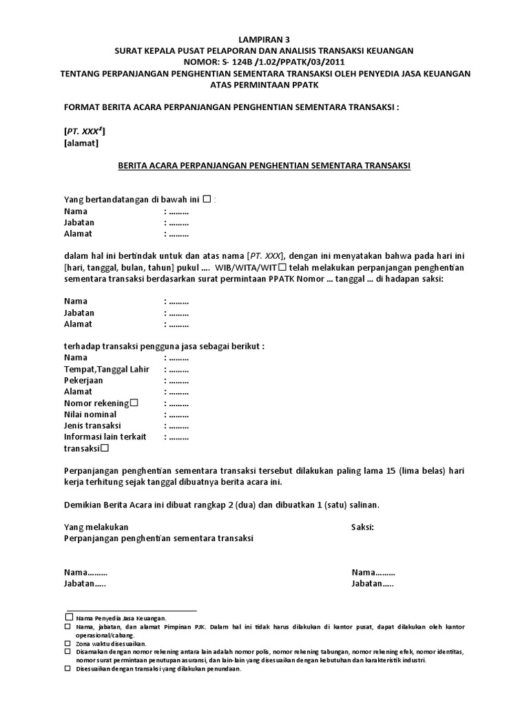 Formulir Berita Acara Perpanjangan Penghentian Sementara Transaksi | PDF
