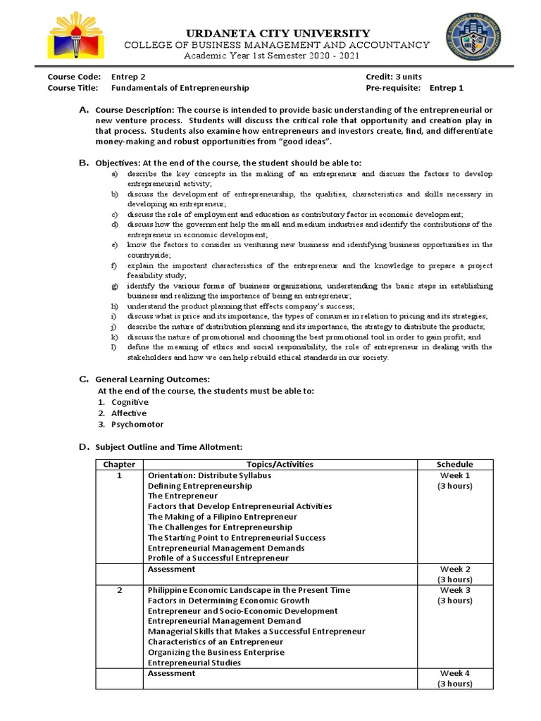 Fundamentals of Entrepreneurship Course | PDF | Feasibility Study ...