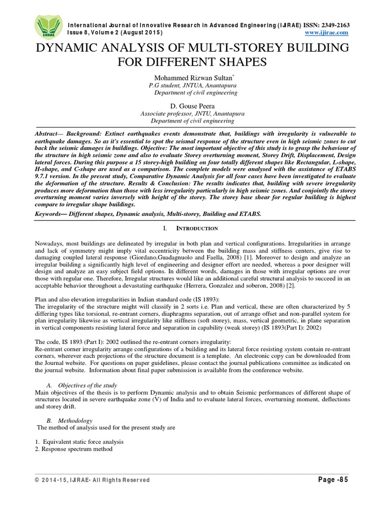 Dynamic Analysis of Multi-Storey Building For Different Shapes | PDF ...