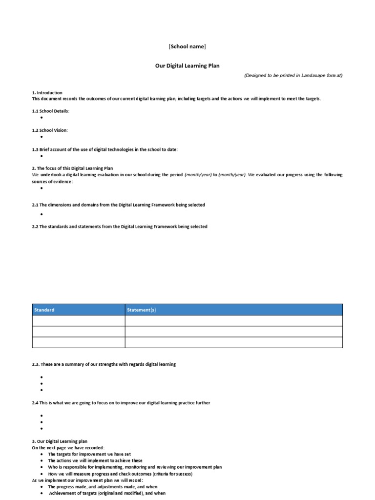 Digital Learning Plan Template | PDF | Evaluation | Cognition