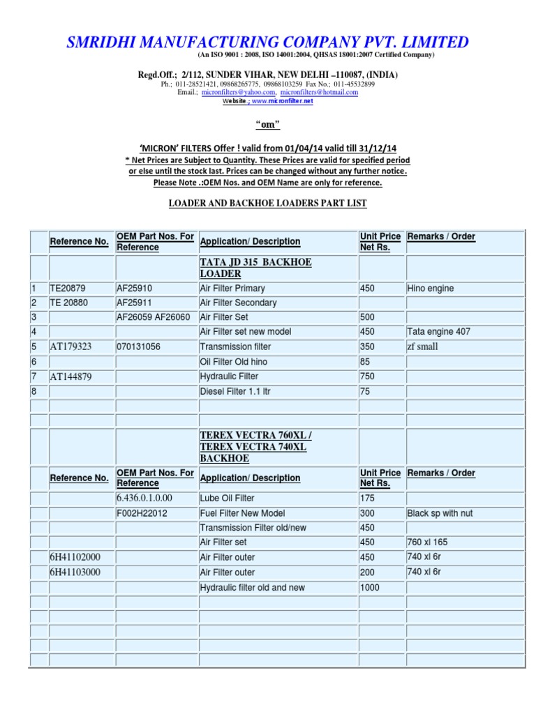 Samridhi Backhoe Price List | PDF | Construction Equipment | Mechanical ...