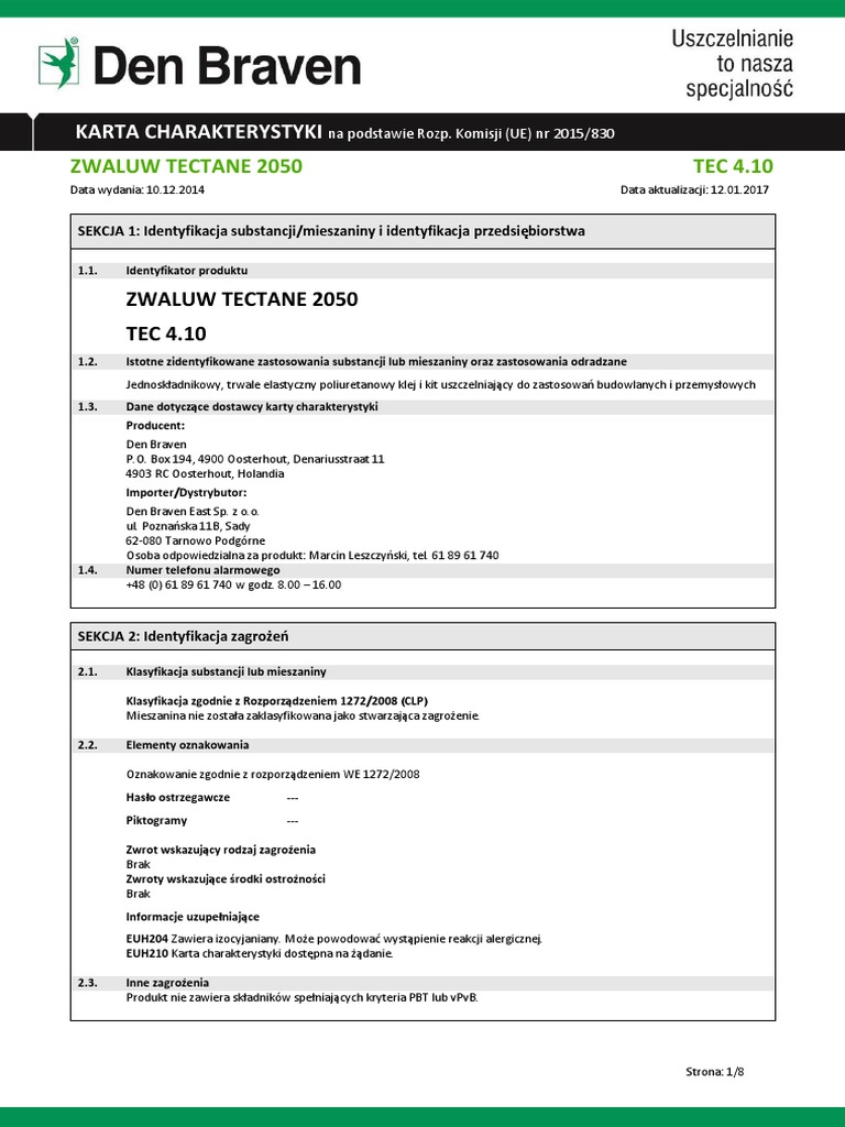 Den Braven MSDS - Tectane - 2050 | PDF