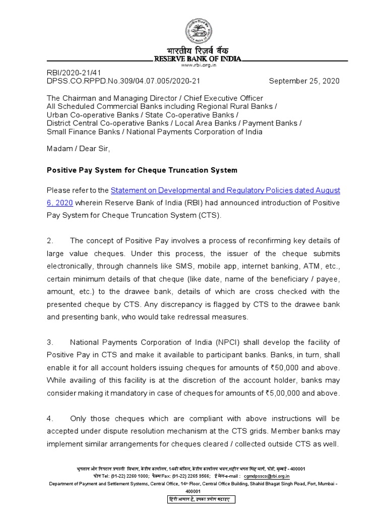 Positive Pay System For Cheque Truncation System PDF | PDF | Cheque ...