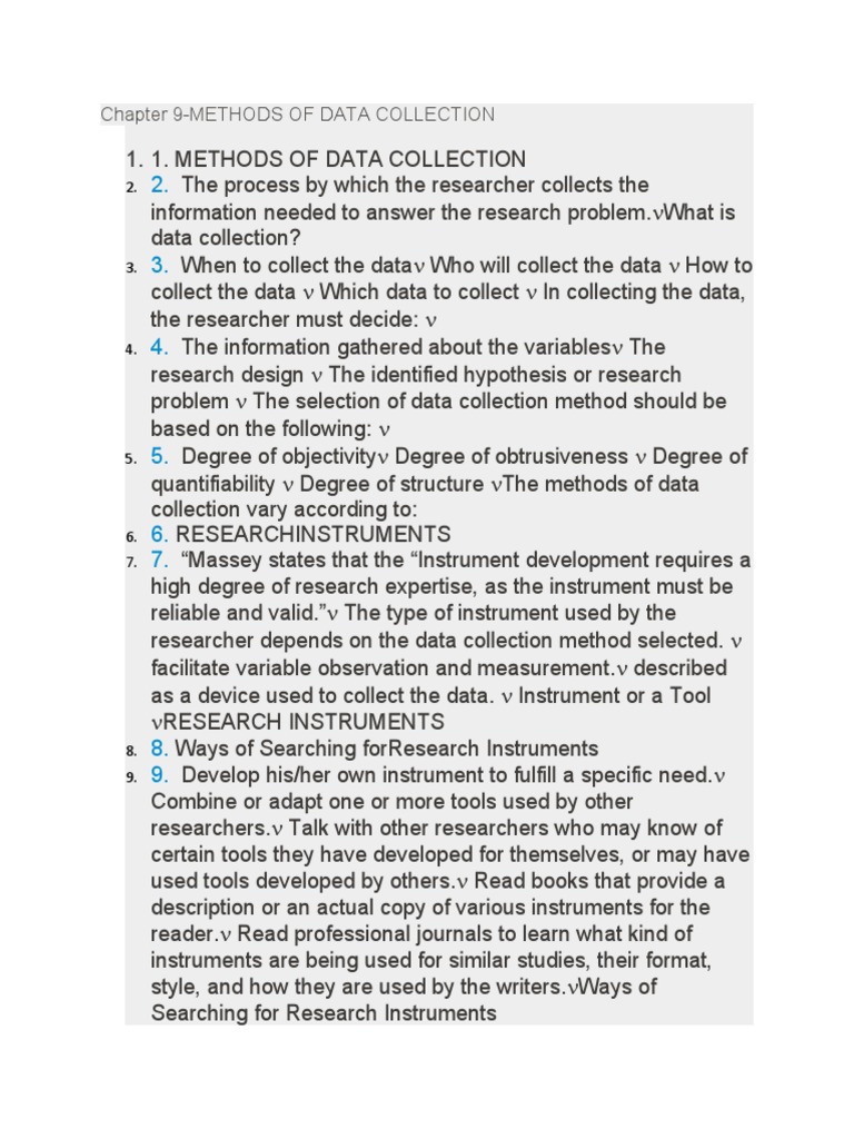 Chapter 9 DATA COLLECTION METHOD | PDF | Validity (Statistics) | Experiment