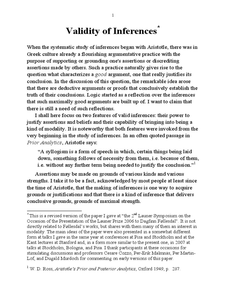 Validity of Inferences | PDF | Logical Consequence | Inference