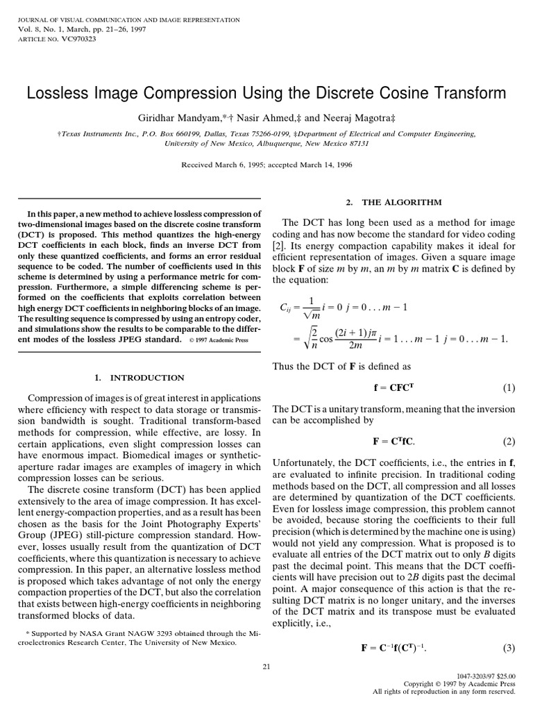 Lossless Image Compression Using The Discrete Cosine Transform | PDF | Data Compression | Algorithms