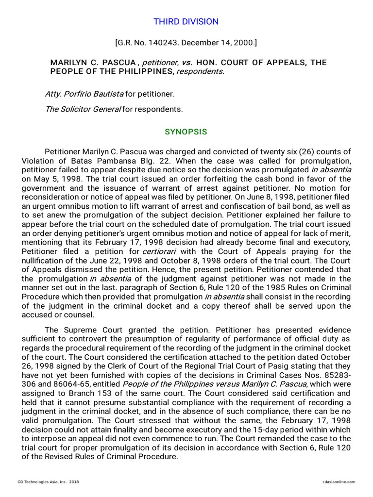 Supreme Court Ruling on Judgment Promulgation | PDF | Judgment (Law) | Bail