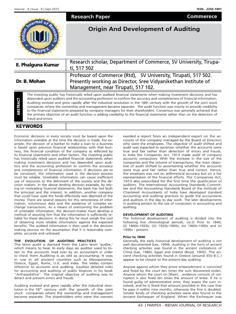 Origin and Development of Auditing: Research Paper Commerece | PDF ...