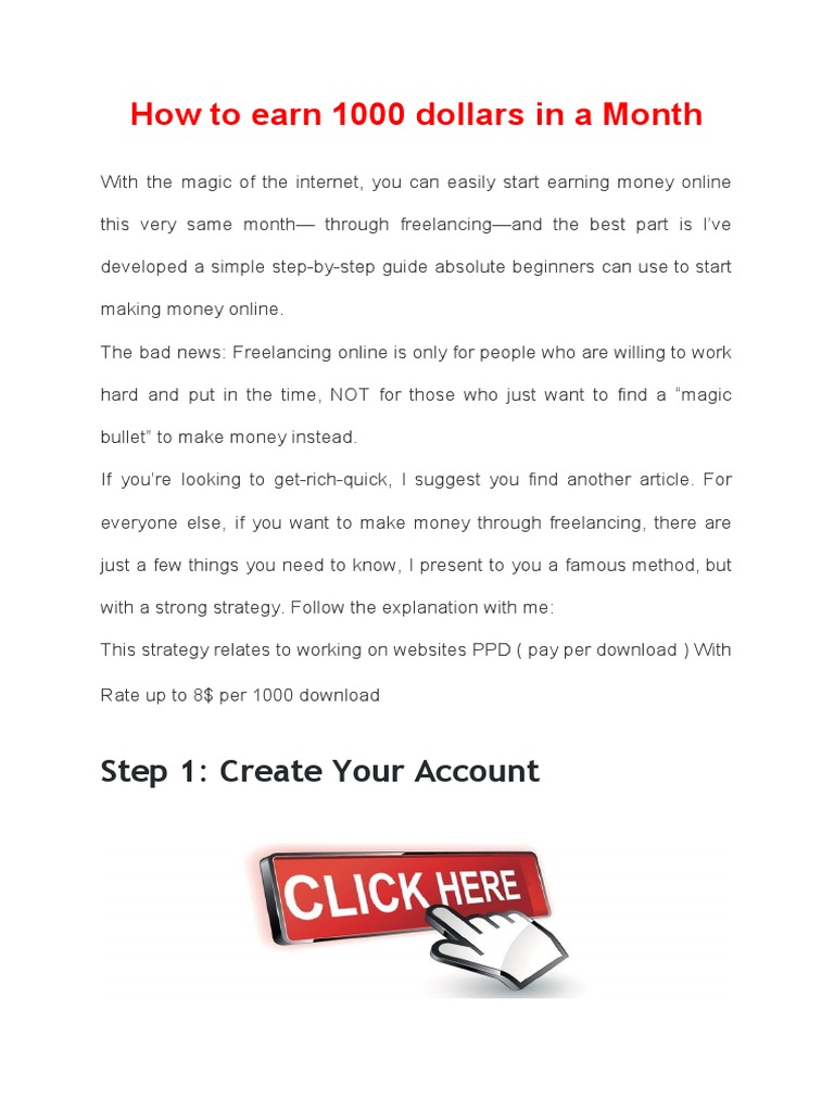How To Earn 1000 Dollars In A Month PDF Download Internet