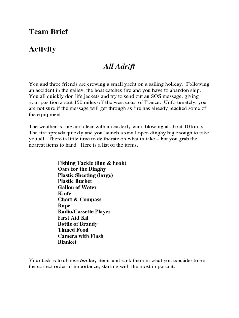 Team Brief Activity: All Adrift | PDF