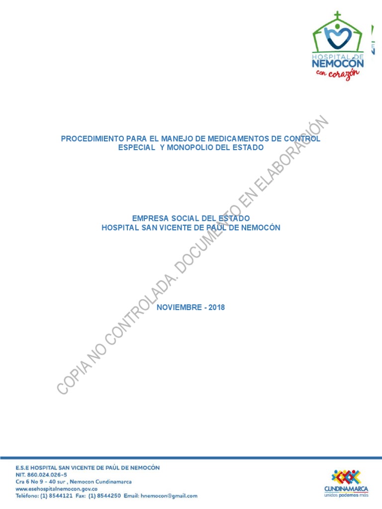 Procedimiento para El Manejo de Medicamentos de Control Especial y ...