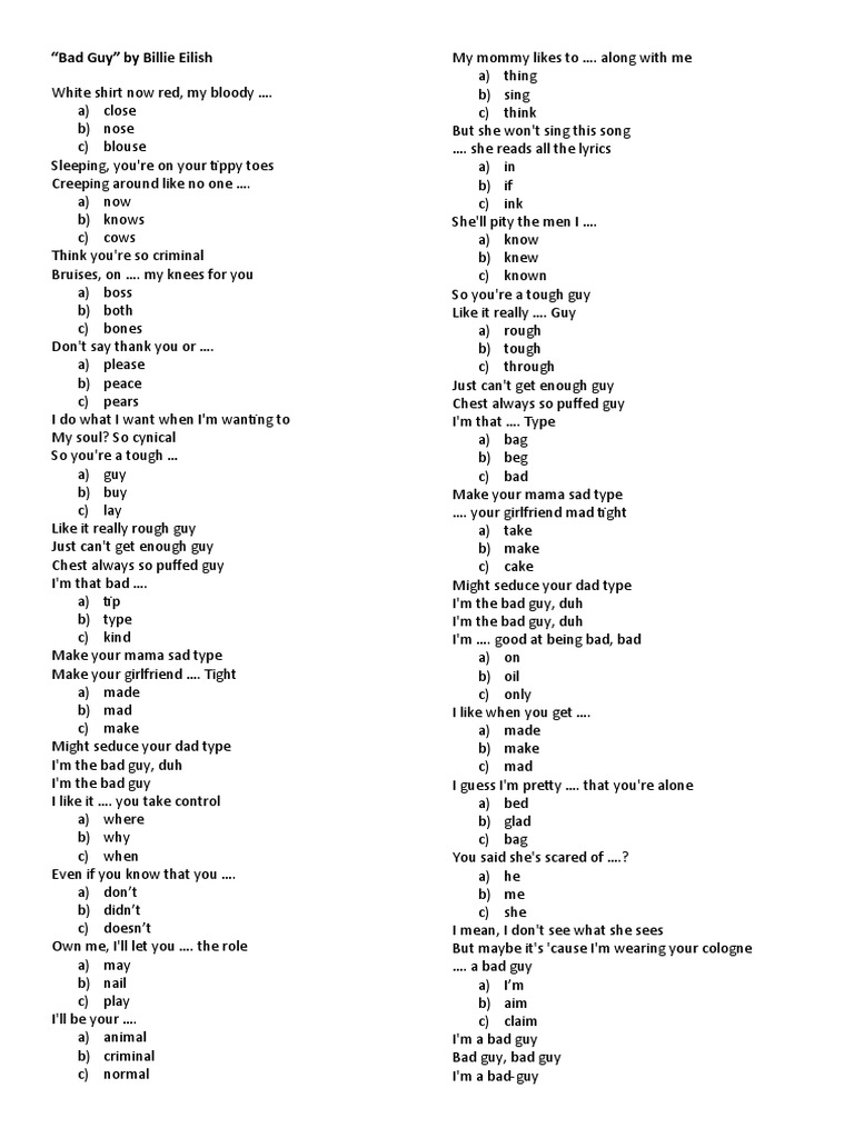 Bad Guy Song | PDF
