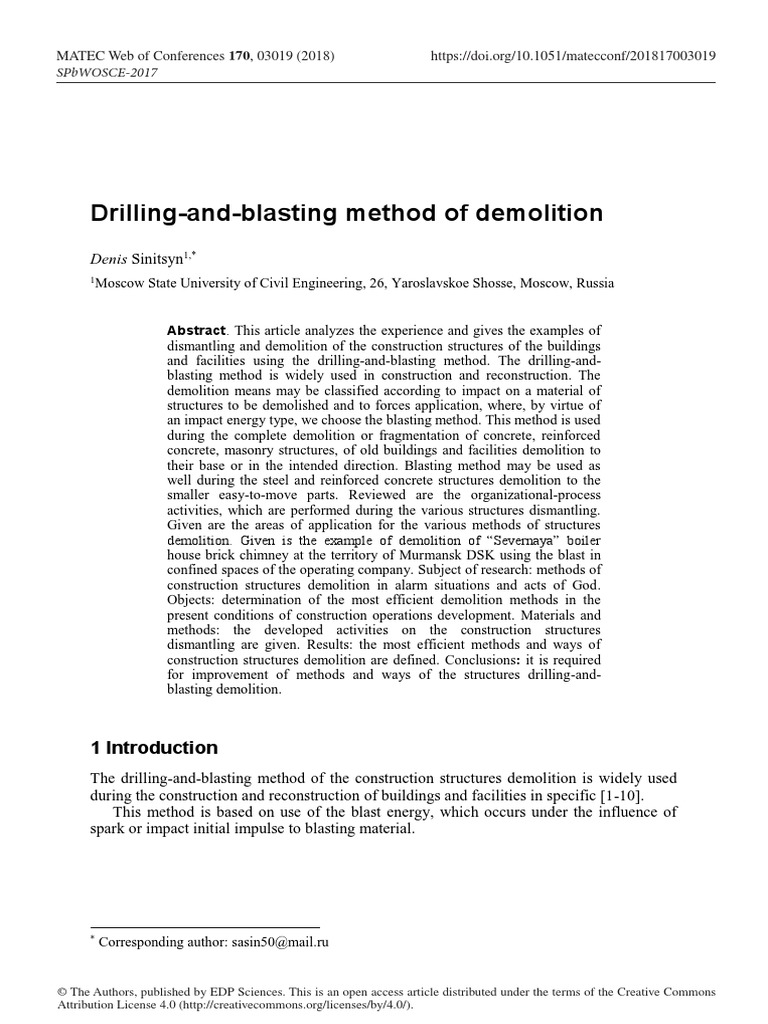 Drilling-And-Blasting Method of Demolition: Denis Sinitsyn | PDF ...