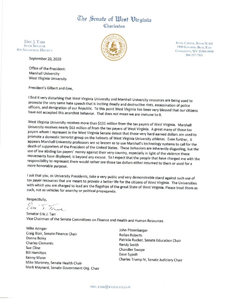 Letter From Senator Eric Tarr | PDF