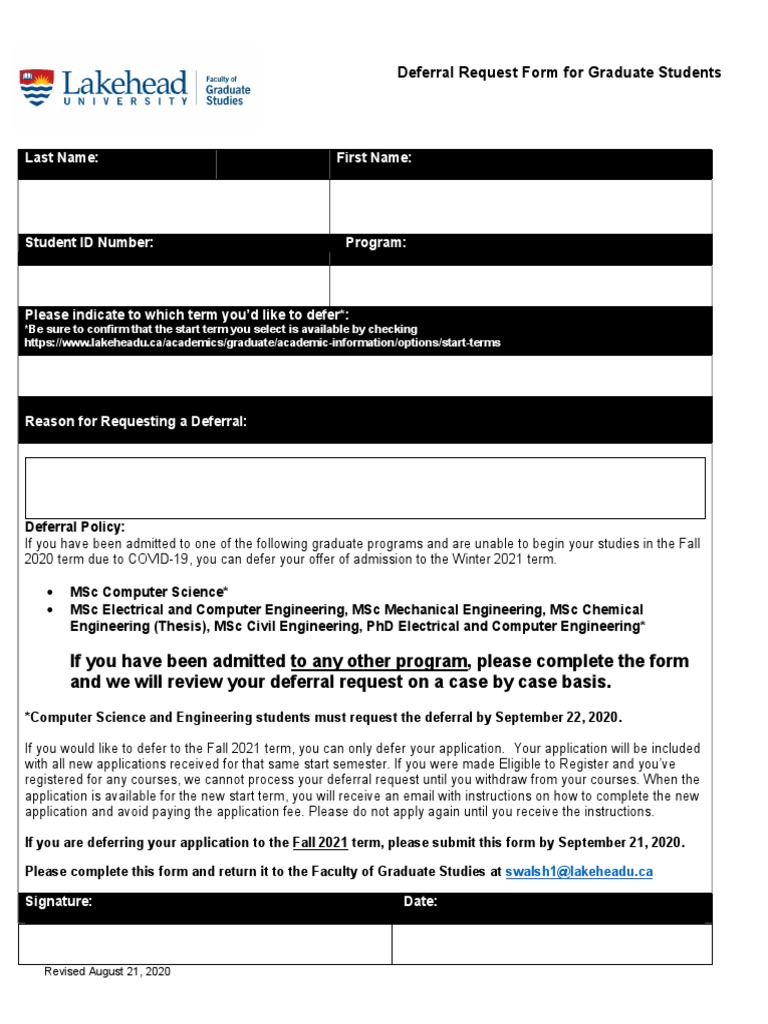 Updated Deferral Form 2020 - August21 | PDF