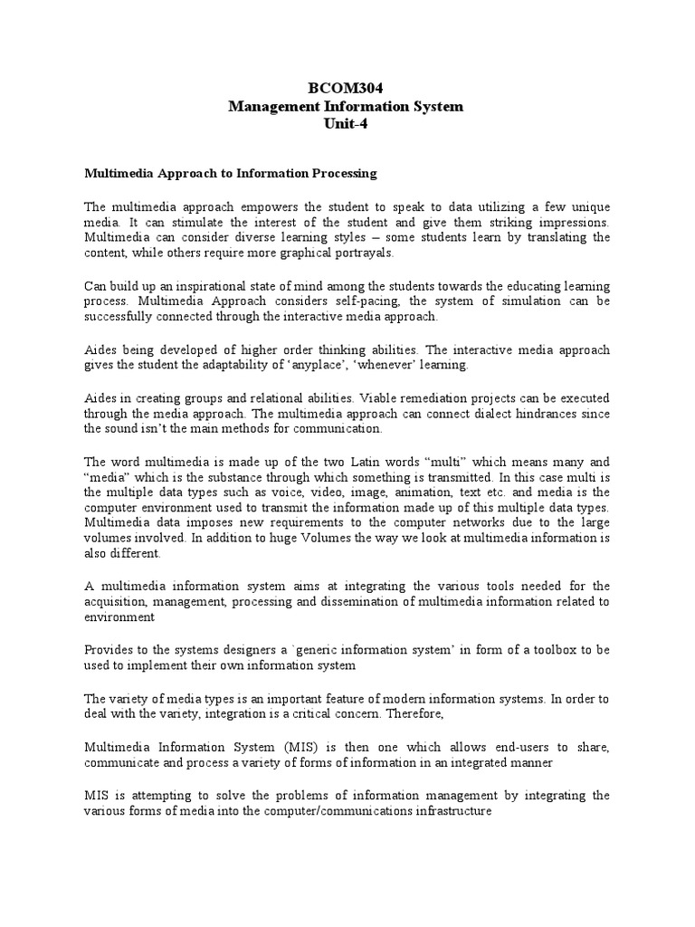 BCOM304 Management Information System Unit-4: Multimedia Approach To ...