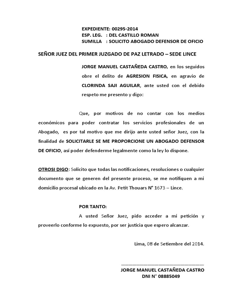 Solicito Abogado Defensor de Oficio | PDF