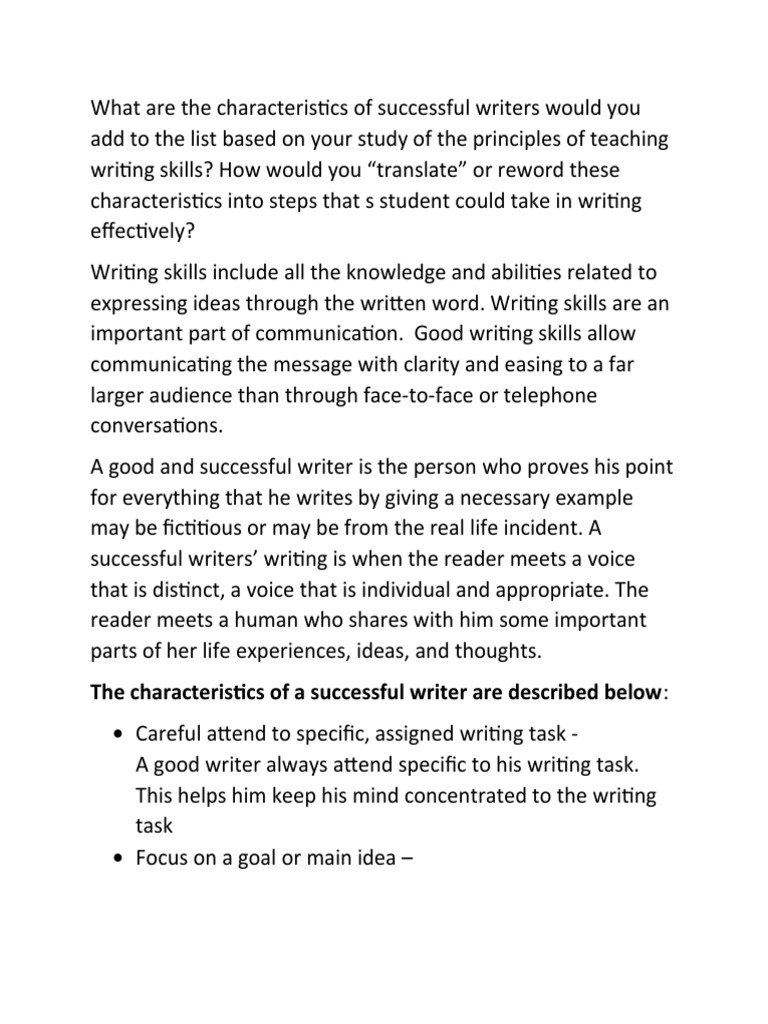 The Characteristics of A Successful Writer Are Described Below | PDF ...