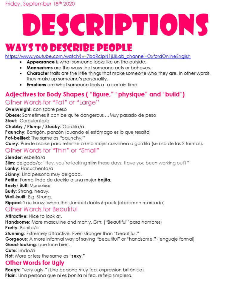 Adjectives for Describing Physique | PDF | Physical Attractiveness ...