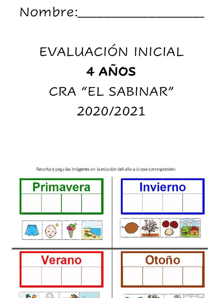Fichas Evaluación Inicial 4 Años (Imprimir) | PDF