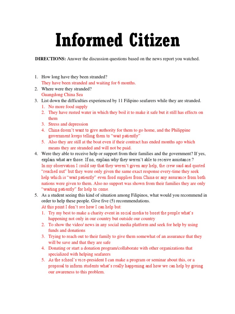 Informed Citizen: DIRECTIONS: Answer The Discussion Questions Based On ...