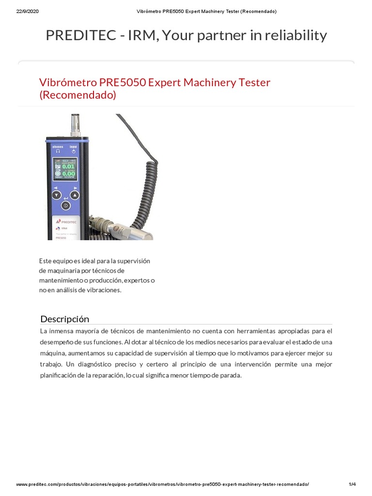 Vibrómetro PRE5050 Expert Machinery Tester (Recomendado) | PDF ...