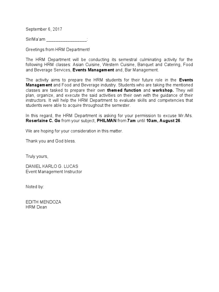 Culminating Activity Excuse Letter | PDF