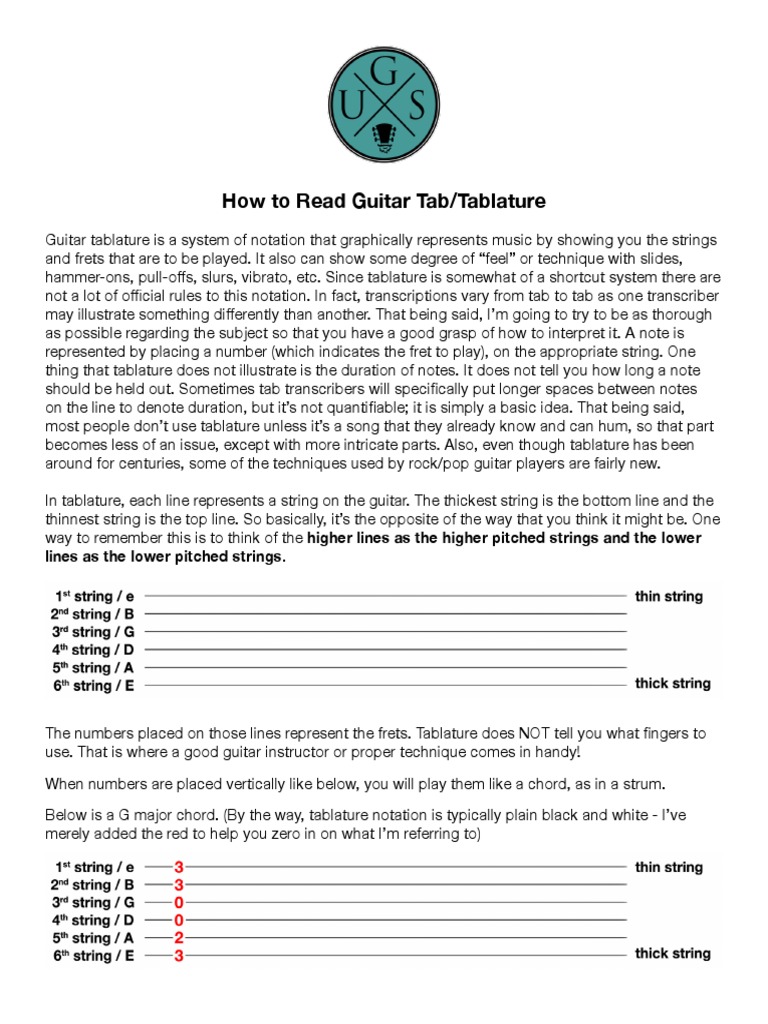How To Read Guitar Tab/Tablature: Lines As The Lower Pitched Strings ...