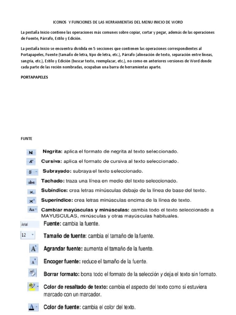 Iconos y Funciones de Las Herramientas Del Menu Inicio de Word 3ro ...