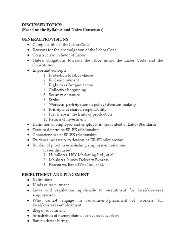 Discussed Topics: (Based On The Syllabus and Notes Consensus) General ...