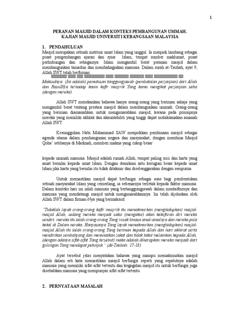 PERANAN MASJID DALAM KONTEKS PEMBANGUNAN UMMAHprint | PDF