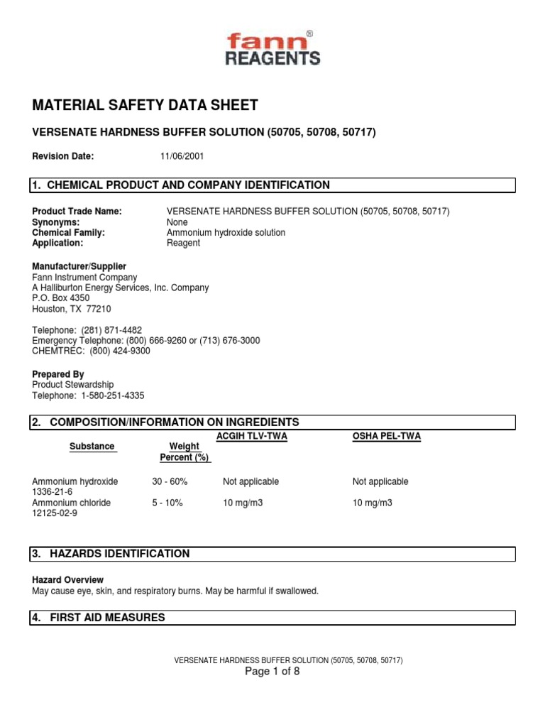 Versenate Hardness Buffer Solution | PDF | Toxicity | Firefighting