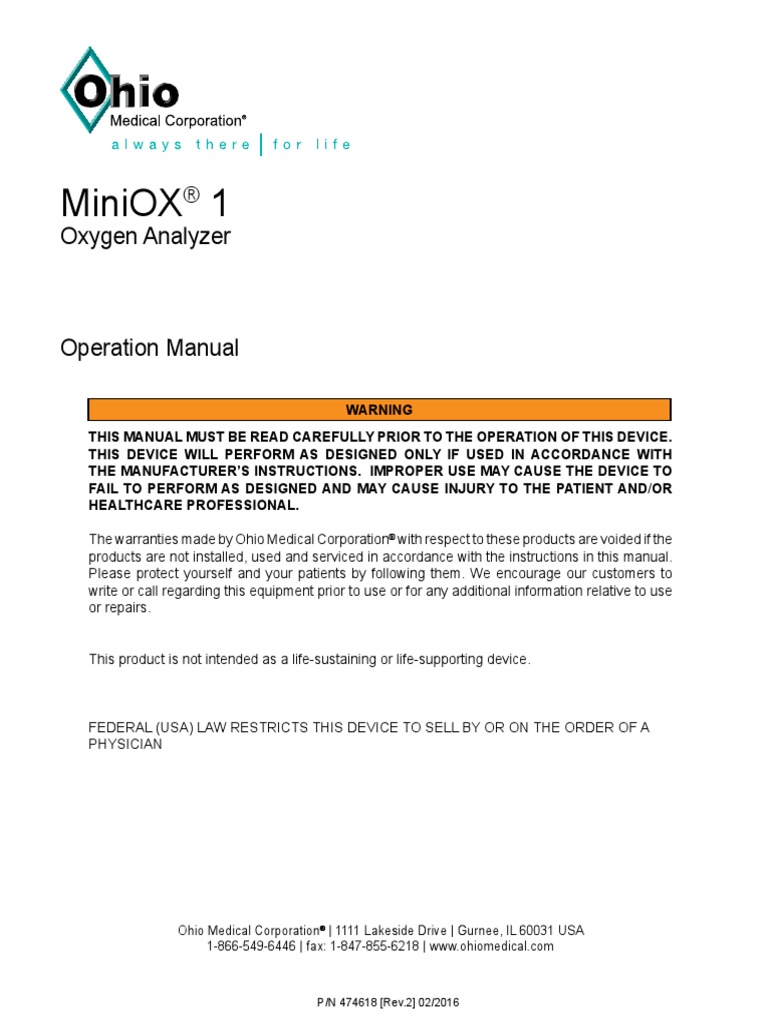 Miniox 1 Oxygen Analyzer Manual | PDF | Sterilization (Microbiology ...