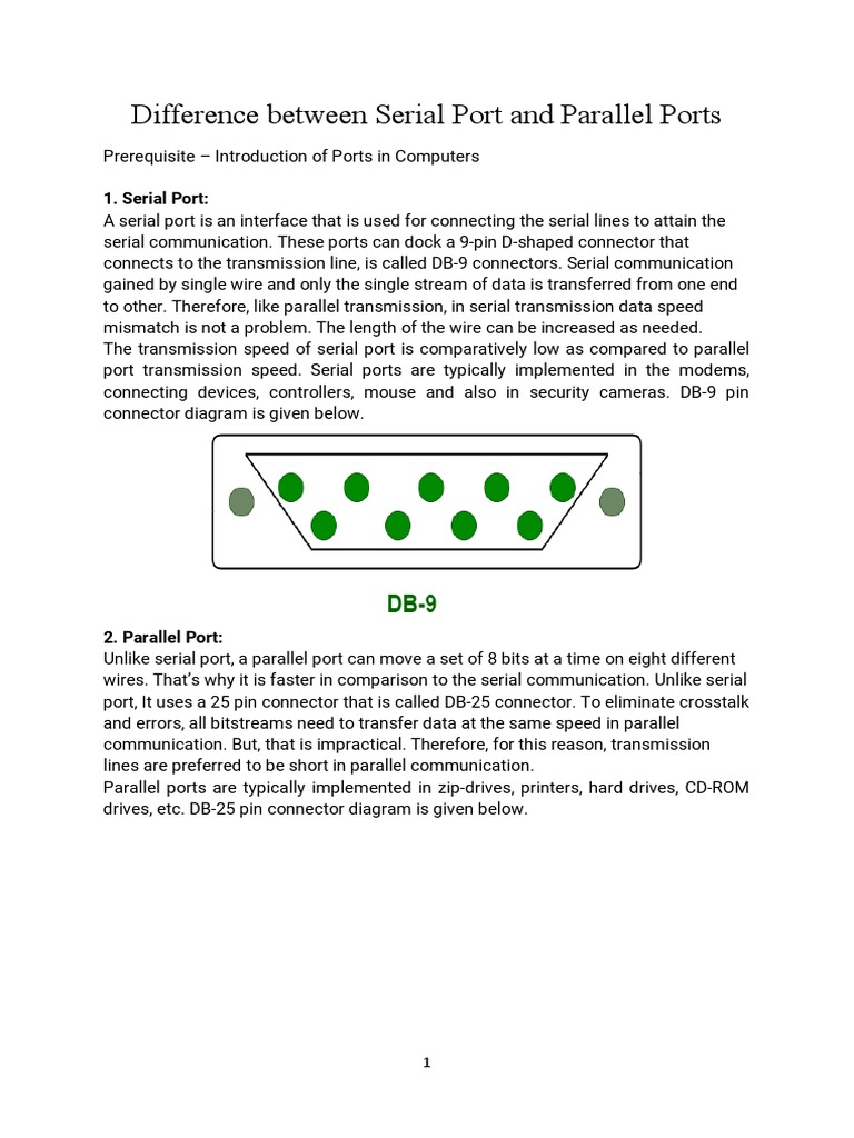 Difference Between Serial Port and Parallel Ports | PDF | Computer Networking | Electronics