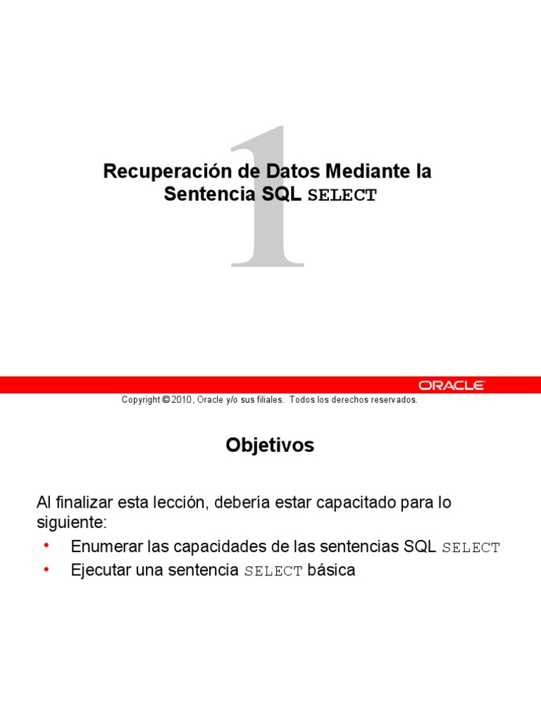 Semana01 Les01-02 Recuperacion de Datos Mediante La Sentencia SQL SELECT | PDF | SQL ...
