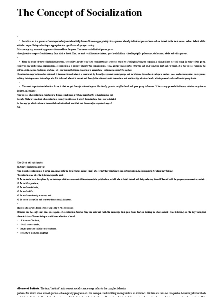 Sociology Handout 5 | PDF | Socialization | Instinct