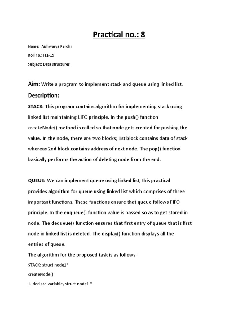 Practical No.: 8: Aim: Description | PDF | Queue (Abstract Data Type) | Subroutine