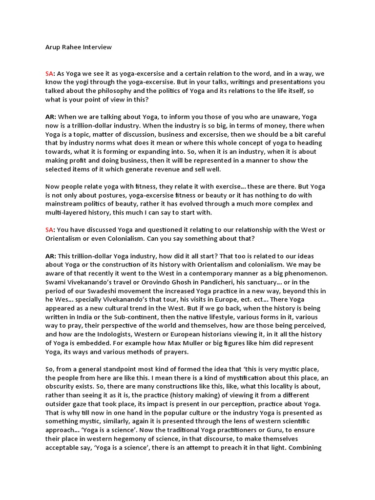 Arup Rahee Interview | PDF | Yoga | Tantra