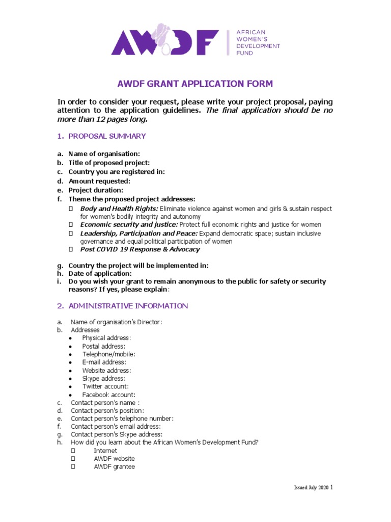 AWDF Grant Application Guidelines | PDF | Woman | Gender