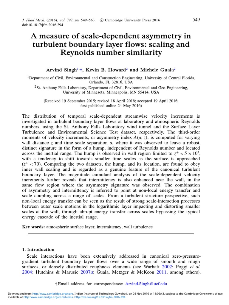 A Measure of Scale Dependent Asymmetry in Turbulent Boundary Layer Flows Scaling and Reynolds ...