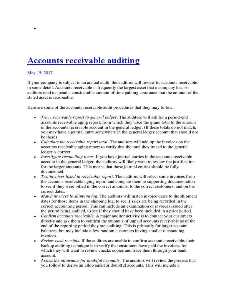 Accounts Receivable Audit Procedures | PDF | Audit | Business Economics