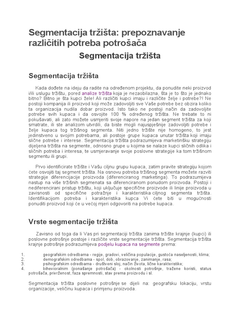 Segmentacija Tržišta | PDF