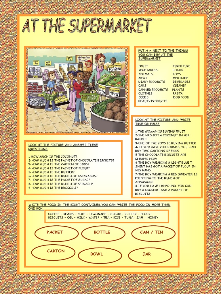 At The Supermarket Fun Activities Games - 1727 | PDF | Biscuit | Coconut