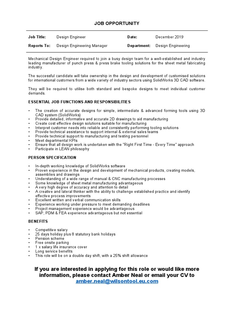 Design Engineer Job Opportunity | PDF | Design | Engineering