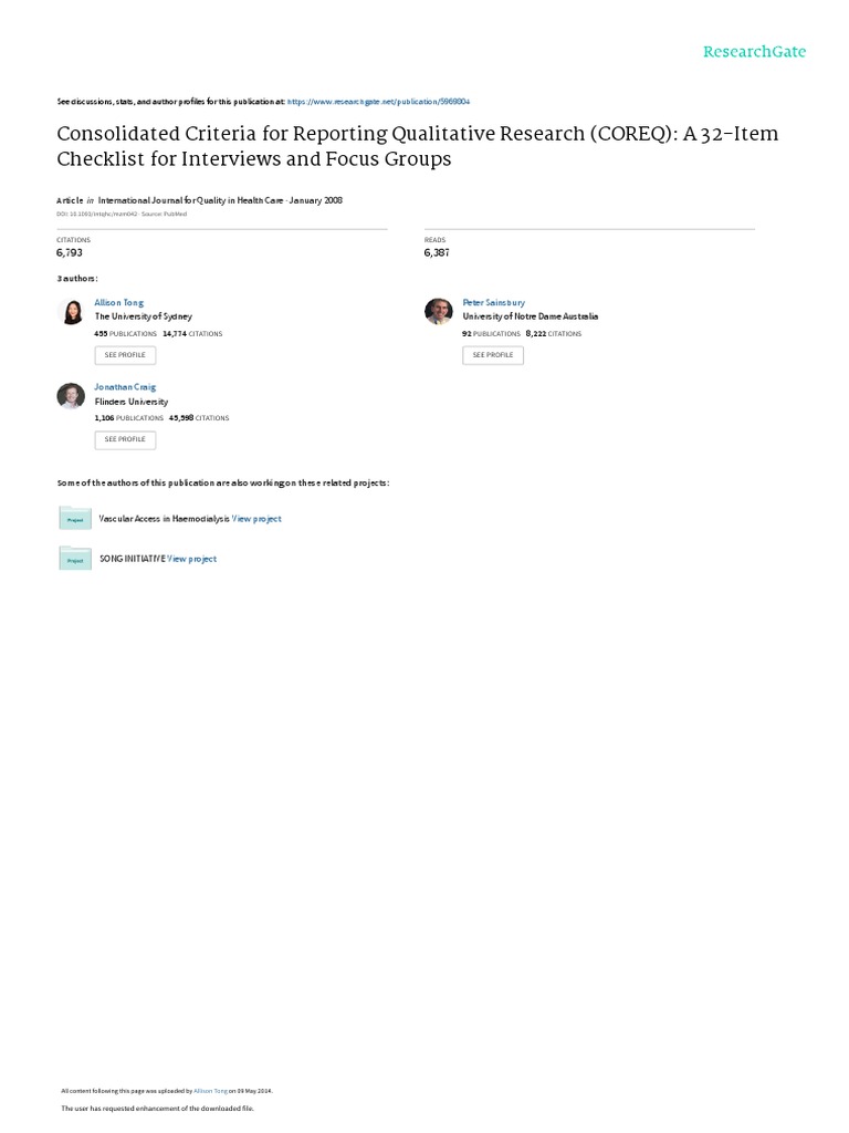 Consolidated Criteria For Reporting Qualitative Research (COREQ) : A 32 ...