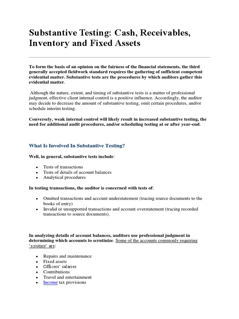Balance Sheet Substantive Testing | PDF | Financial Audit | Internal ...