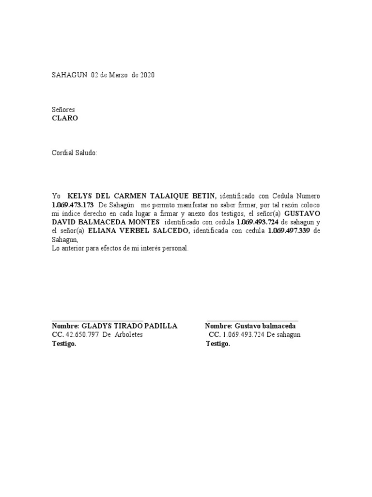 Ejemplo de carta de testigo | PDF