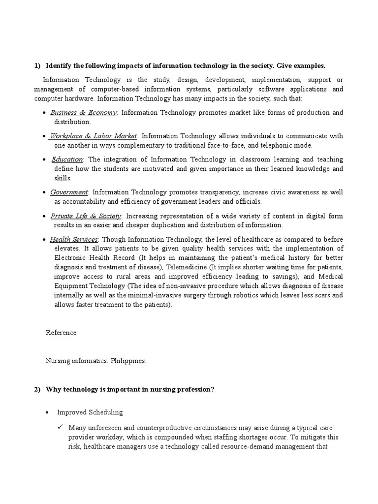 1) Identify The Following Impacts of Information Technology in The ...