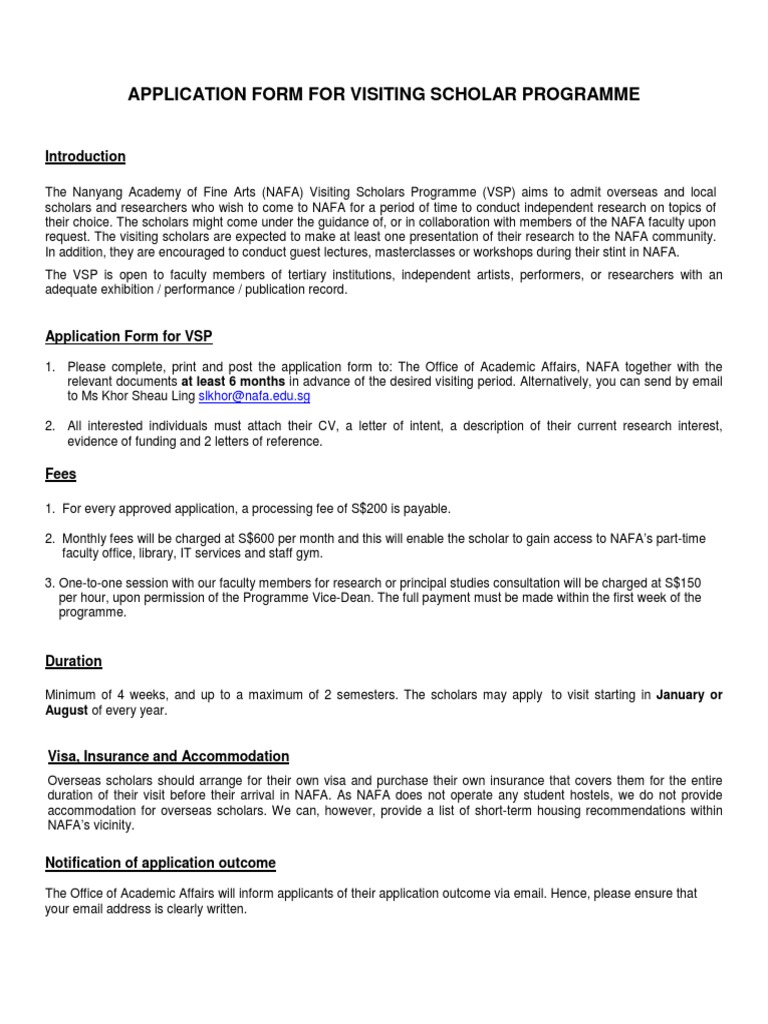 NAFA Visiting Scholar Application | PDF | Academic Degree | Travel Visa
