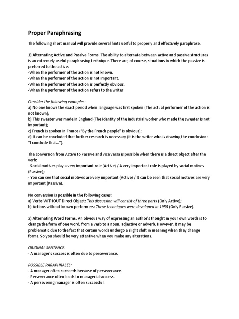 Proper Paraphrasing: Consider The Following Examples | PDF | Adverb ...